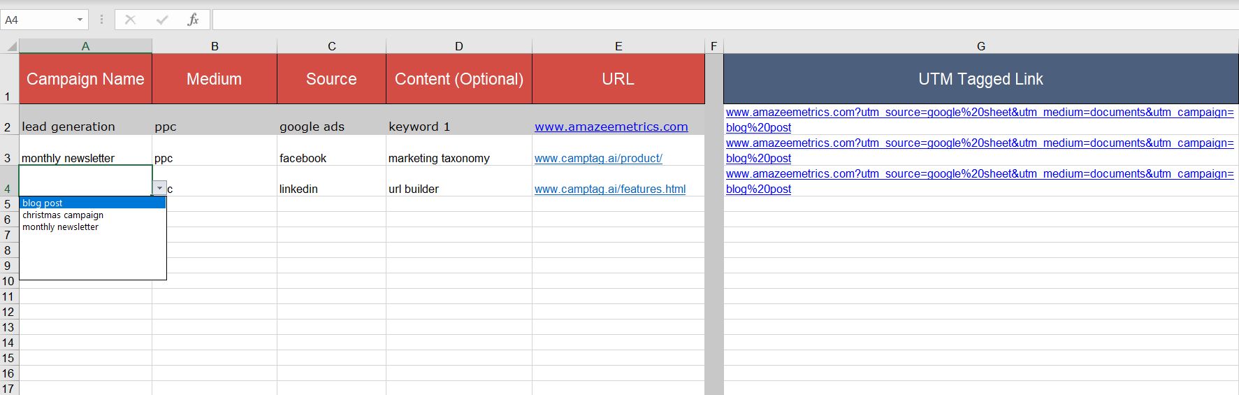 Top 7 URL builder spreadsheets | UTM builders - CampTag